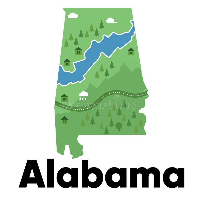 Alabama Map Drawing Illustration Cartoon Style Natural Graphic Forest ...