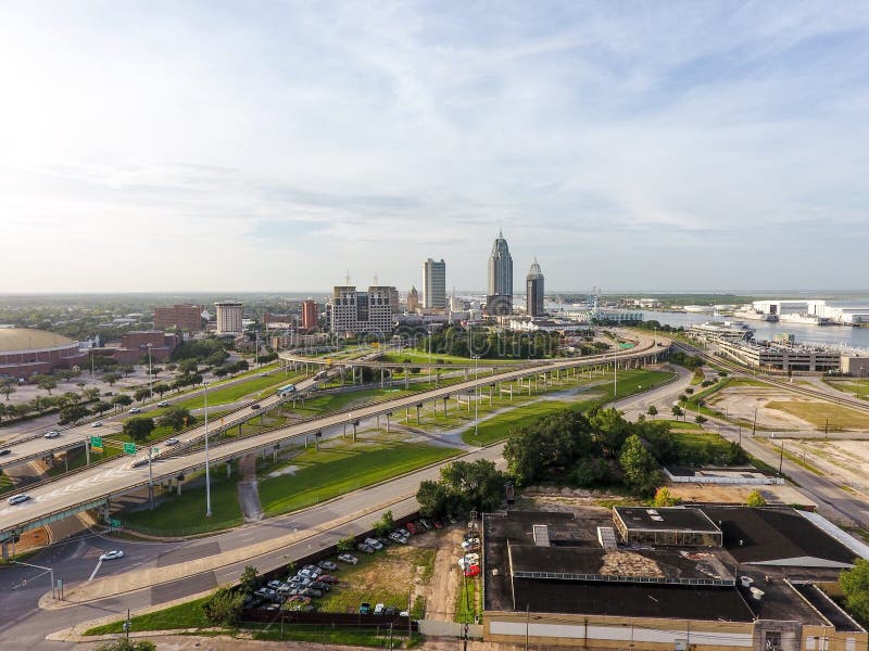 Mobile, AL, Skyline at Sunset Photo Illustration Stock Image - Image of ...