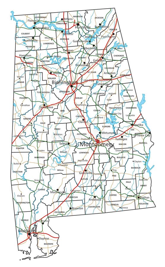 Alabama Road and Highway Map. Stock Vector - Illustration of state ...