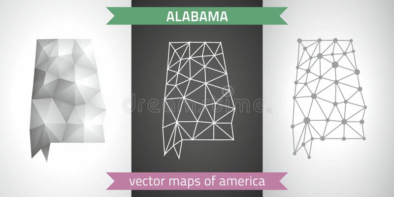 Alabama Set of Grey and Silver Mosaic 3d Polygonal Maps Stock Vector ...