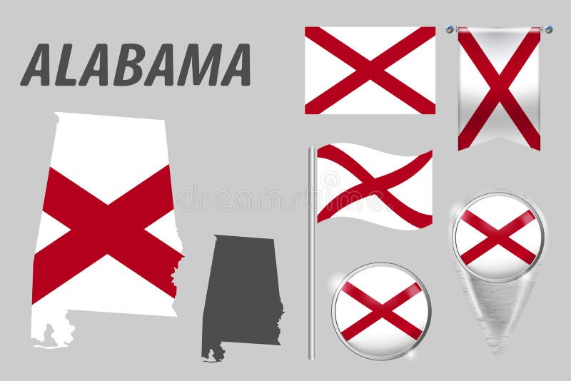 ALABAMA. Set of National Infographics Elements with Various Flags ...