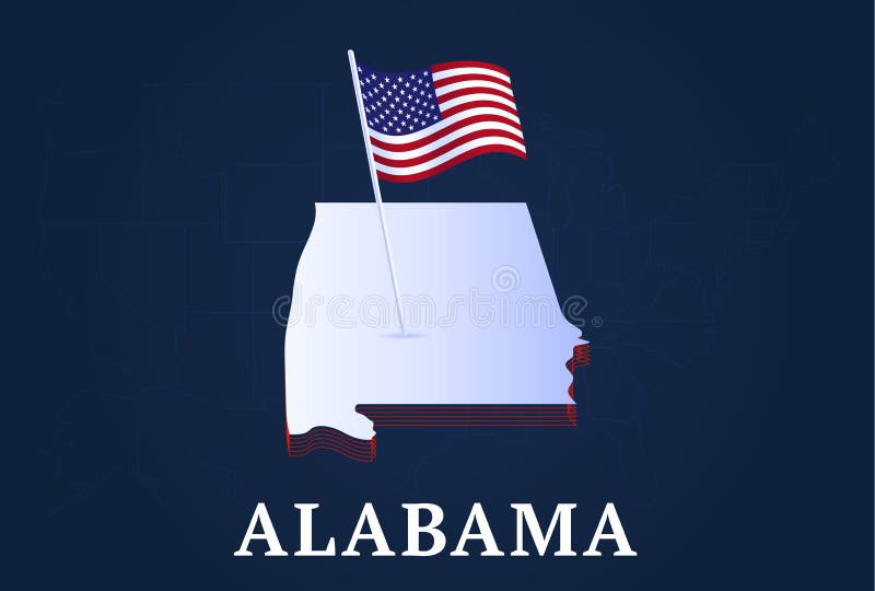 Alabama State Isometric Map and USA Natioanl Flag 3D Isometric Shape of ...