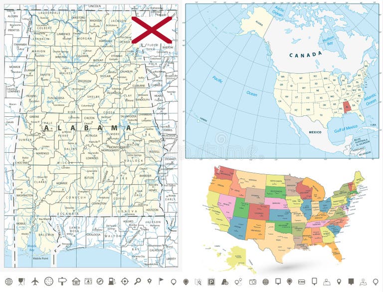 Alabama State Map and Navigation Set Stock Vector - Illustration of ...