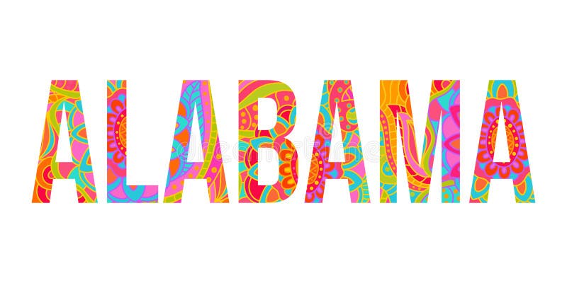 Alabama State Text Name Filled with Colorful Doodle Pattern Stock ...