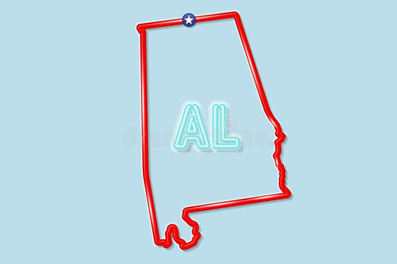 Alabama US State Red Outline Map with the Handwritten Heart Shape ...