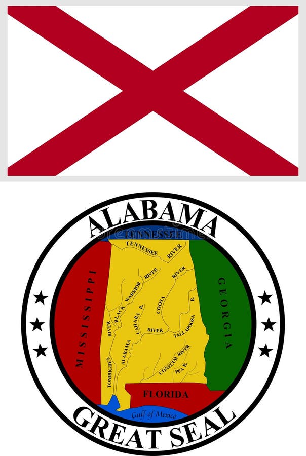 Alabama US State Flag and Coat of Arm Design Illustration Vector Stock ...