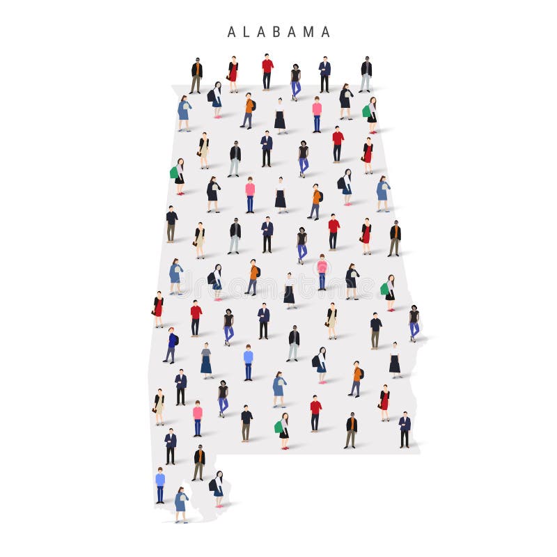 Alabama US State Population Map. Large Group of People. Flat Vector ...
