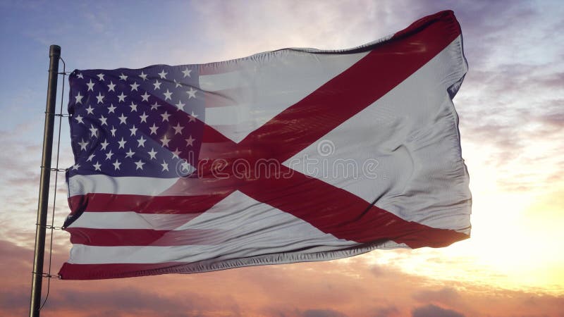 Alabama and USA Flag on Flagpole. USA and Alabama Mixed Flag Waving in ...