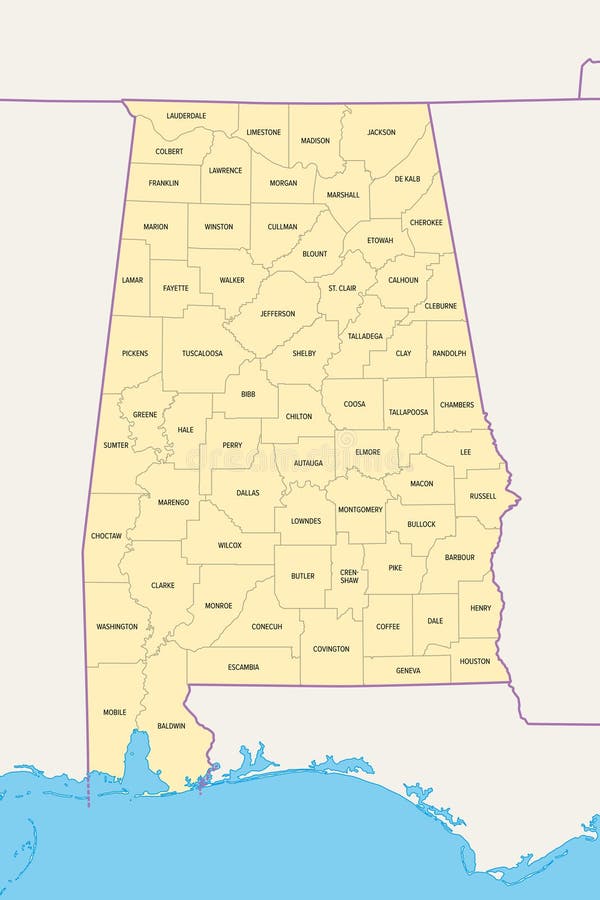 Alabama, U.S. State, Subdivided into 67 Counties, Political Map Stock ...