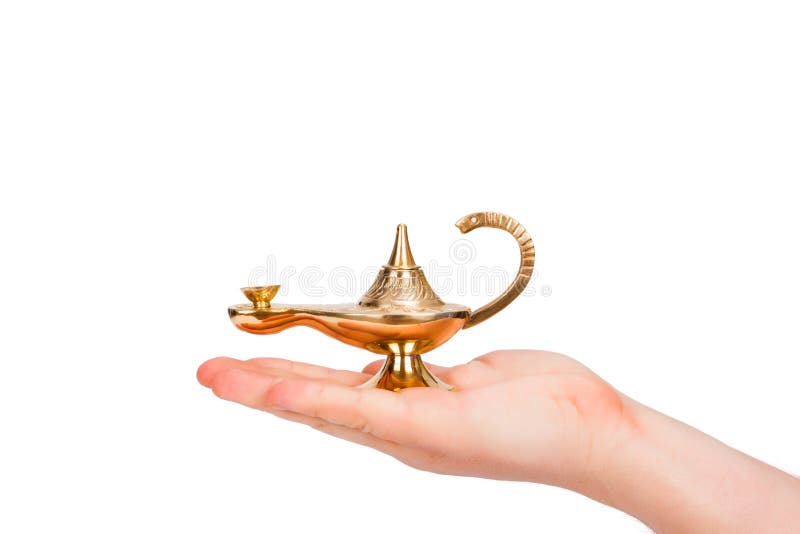 Aladdin lamp in hand stock image. Image of ghost, gold - 38744019