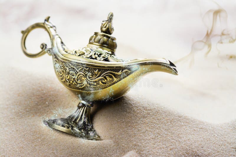 Aladdin Magic Lamp on the Sand Stock Image - Image of abracadabra, idea ...