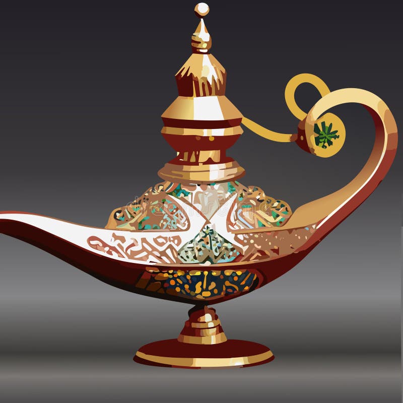 Aladdin Magic Lamp of Wishes with Arabic Pattern. Vector Illustration ...