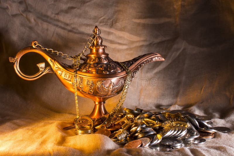 Aladdin S Lamp and Treasure Stock Image - Image of currency, bank: 68755929