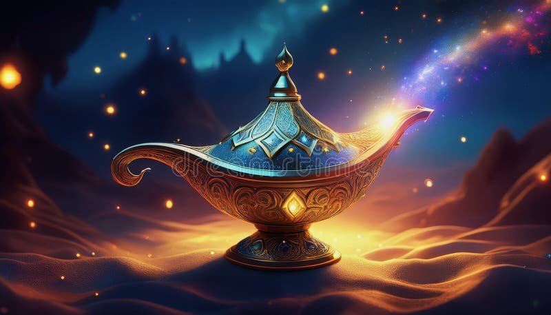 Aladdin s magic lamp stock illustration. Illustration of galaxy - 333497080