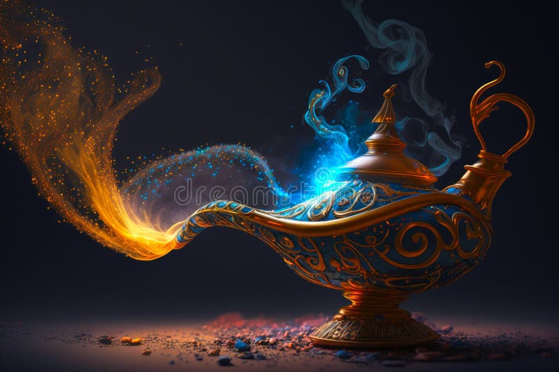 Aladdin S Magic Lamp From Which The Genie Flies Out Created With