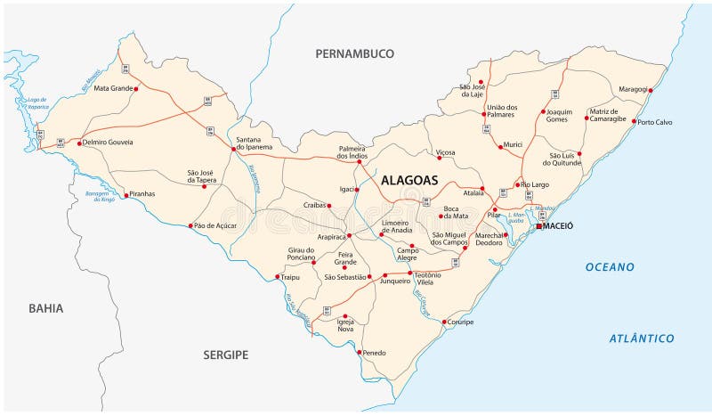 Alagoas Road Vector Map, Brazil Stock Vector - Illustration of brazil ...