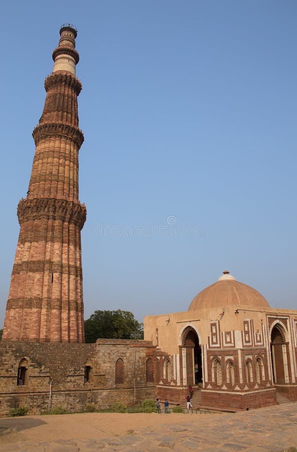 Alai Gate and Qutub Minar Tower in Delhi, India Stock Photo - Image of ...