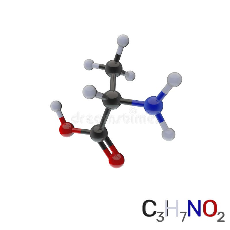 Alanine Model Molecule. Isolated on White Background. 3D Rendering ...