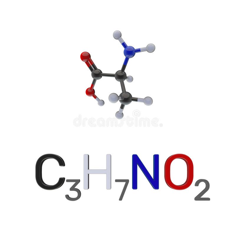 Alanine Model Molecule. Isolated on White Background Stock Illustration ...