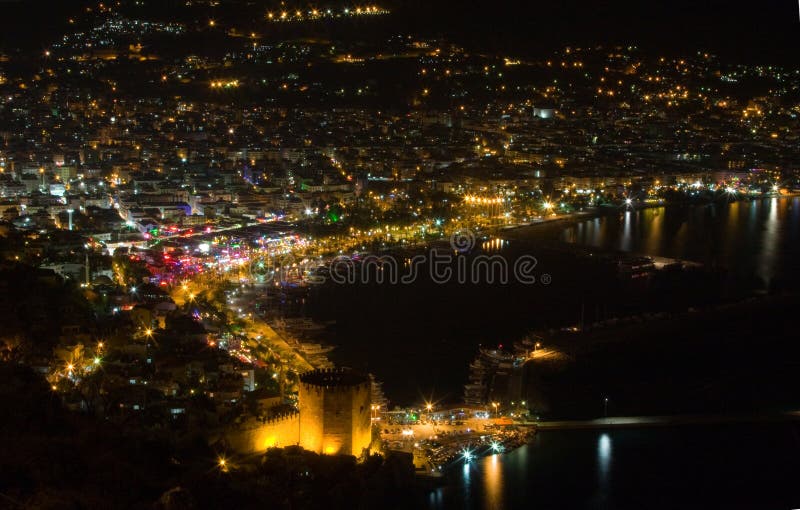 Alanya at night stock image. Image of hill, mountain - 11803285