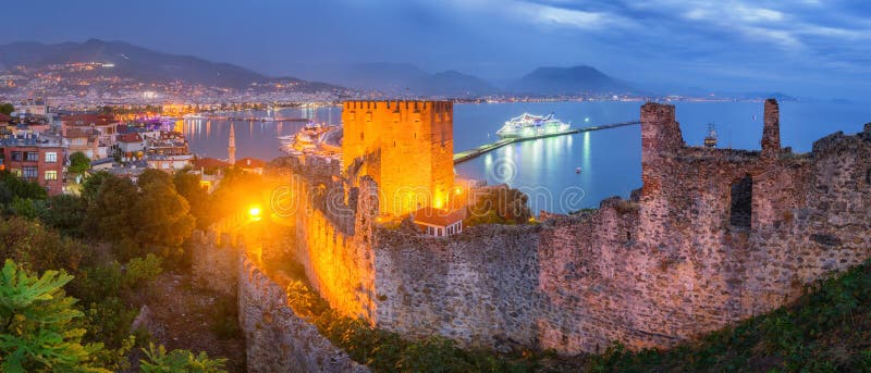 Alanya at Night - Turkey stock image. Image of tourism - 127777413