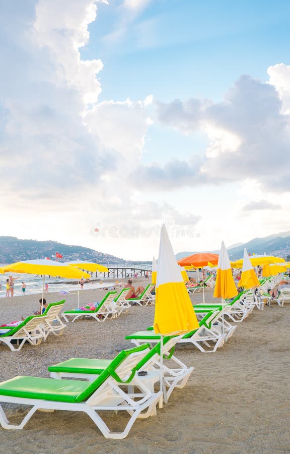 Alanya, Turkey - August 29, 2022: People Relax on the Sandy Beach in ...