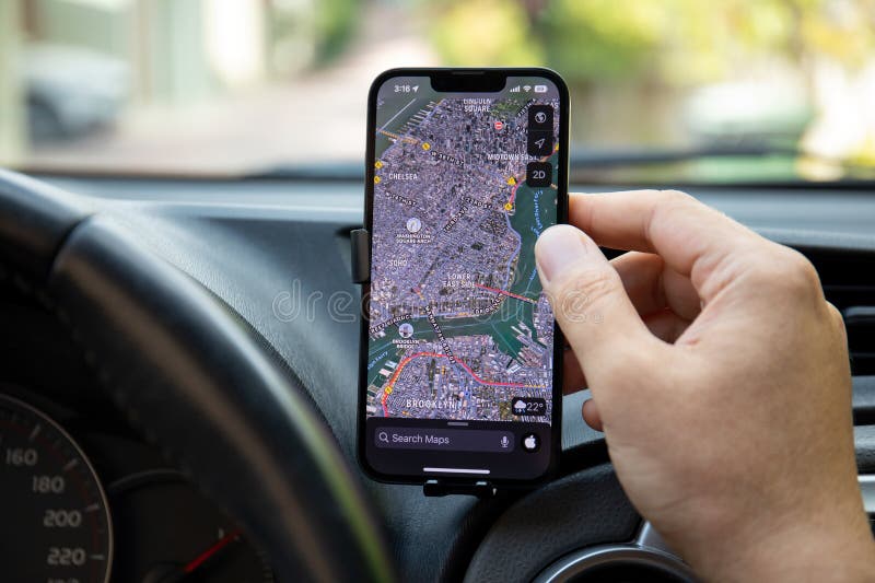 Man Hand Holding Apple IPhone 14 with Google Navigation Maps Editorial ...