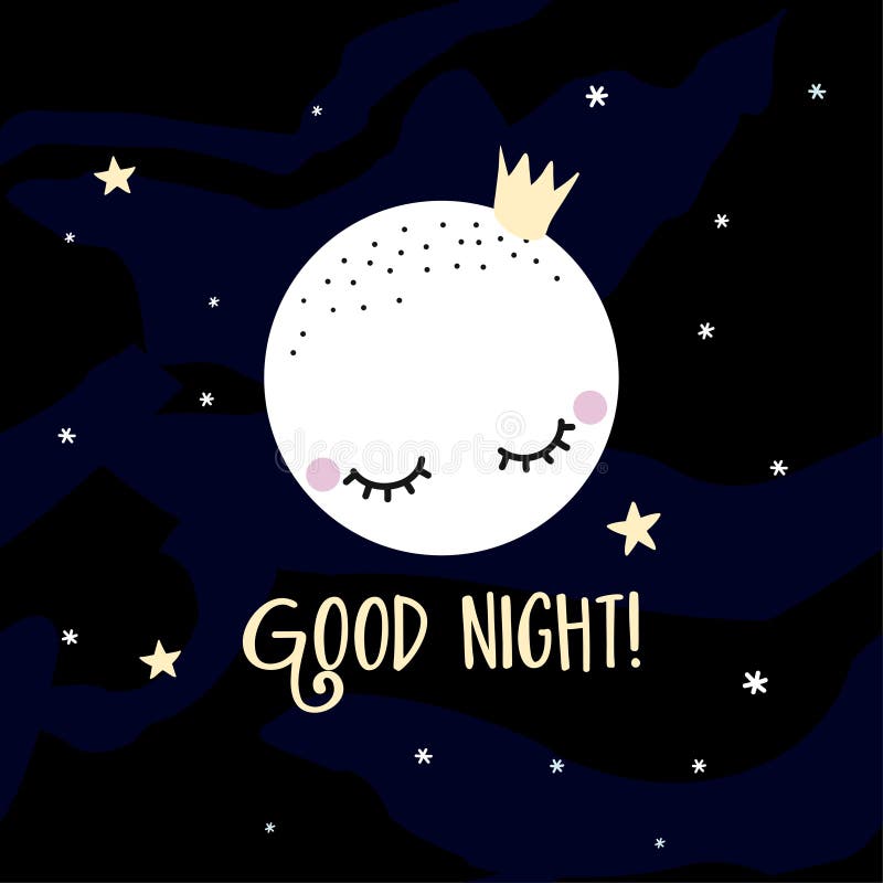 Good Night - Cute Moon Decoration. Little Moon Princess Stock Vector ...