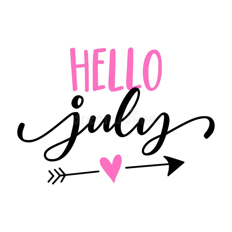 Hello July Hand Drawn Lettering. Vector Illustration Stock Illustration ...