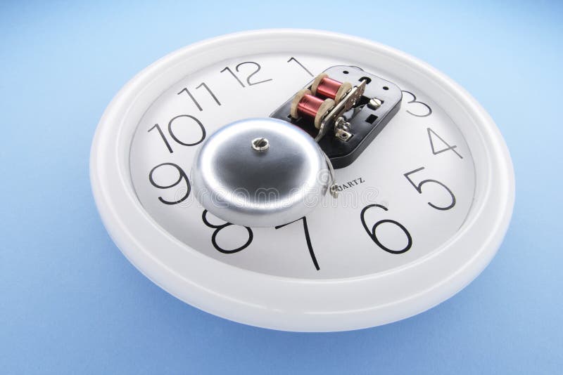 Alarm Bell on Wall Clock stock image. Image of signal - 128709531