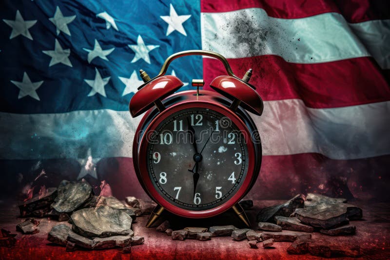 Alarm Clock, American Flag and Broken Stones. Generative AI Stock Photo ...