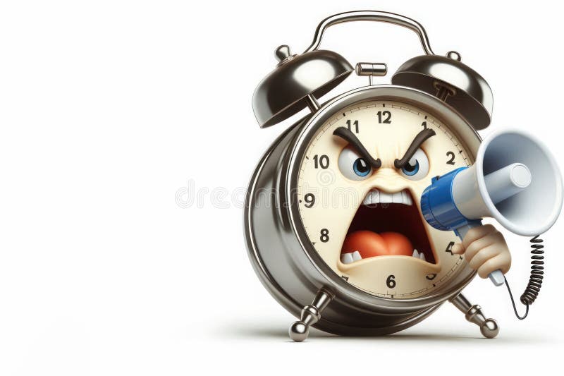 Alarm Clock with Angry Face and Megaphone. Space for Text. Stock Image ...