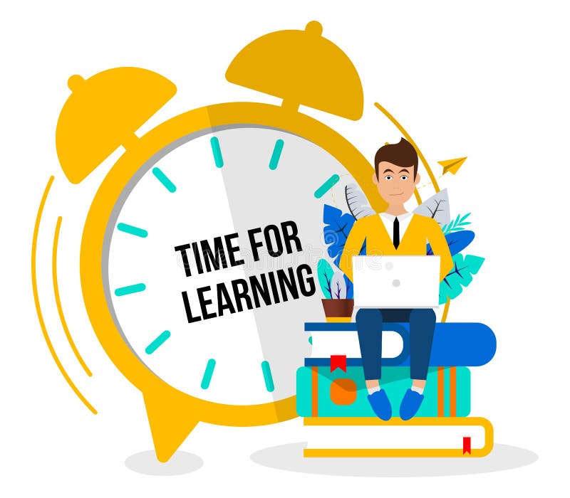 Alarm Clock Announcing Time To Study. Student with Books Stock Vector ...