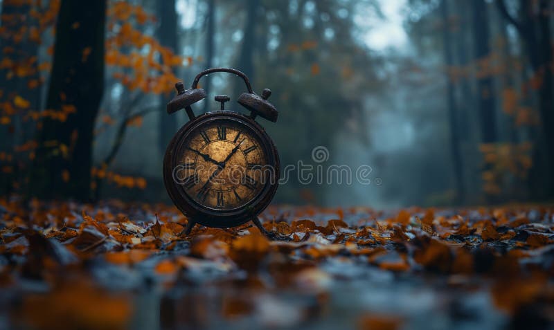 Alarm Clock in the Autumn Forest. Stock Photo - Image of nature ...