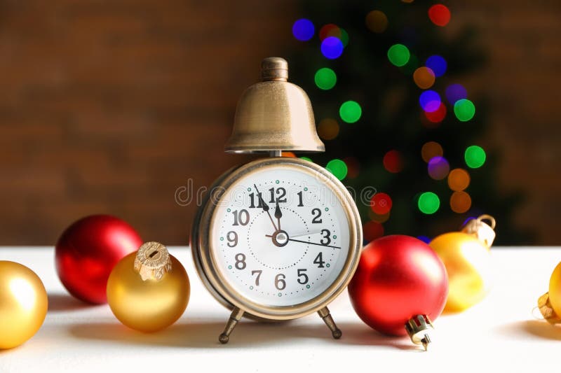 Alarm Clock with Balls on Light Table. Christmas Countdown Stock Photo ...