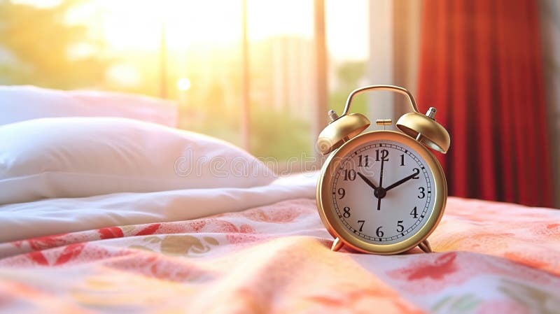 Alarm Clock on the Bed in Bedroom on the Morning. Generative Ai Stock ...