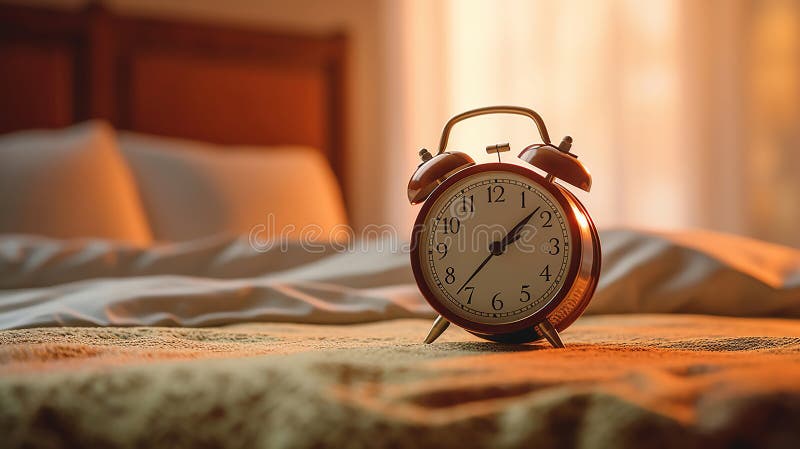 Alarm Clock on the Bed in Bedroom on the Morning. Generative Ai Stock ...