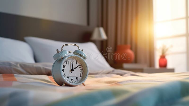 Alarm Clock on the Bed in Bedroom on the Morning. Generative Ai Stock ...