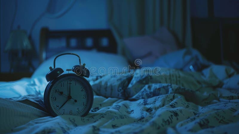 Alarm Clock on Bed at Night Stock Image - Image of sleep, furniture ...