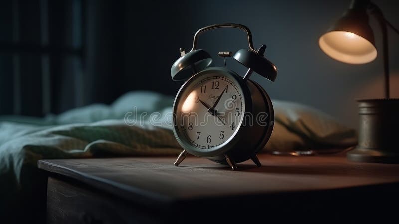 Alarm Clock on Bedside Table. Generative AI Stock Illustration ... Alarm Clock on Bedside Table. Generative AI Stock Illustration ...
