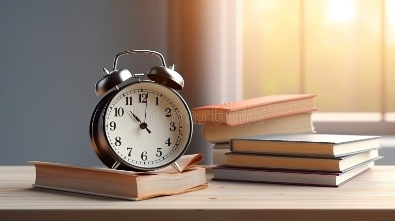 Alarm Clock and Books on Table in the Morning. Ai Generated Stock ...