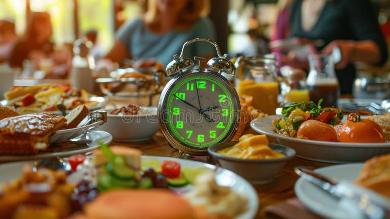 The Alarm Clock on Breakfast Table. AI Generated Stock Photo - Image of ...