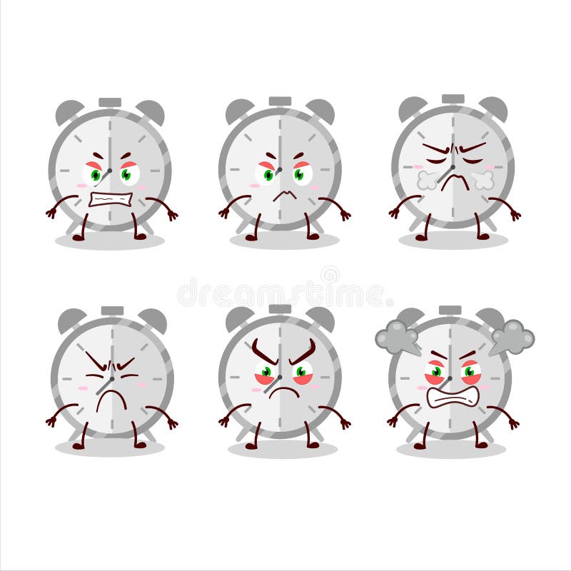 Alarm Clock Cartoon Character with Various Angry Expressions Stock ...
