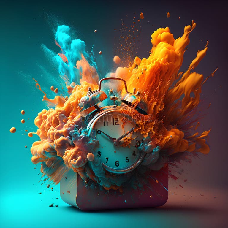 Alarm Clock in Colorful Paint Explosion. Time Concept Stock ...