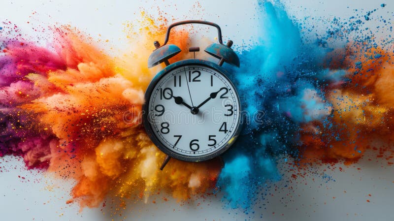 Alarm Clock with Colorful Powder Explosion, Creative Time Concept Stock ...