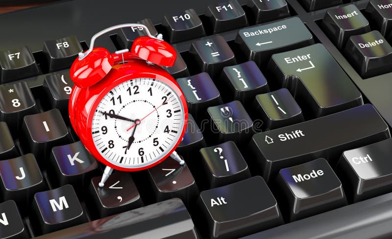 Alarm Clock on Computer Keyboard Concept, 3D Rendering Stock ...