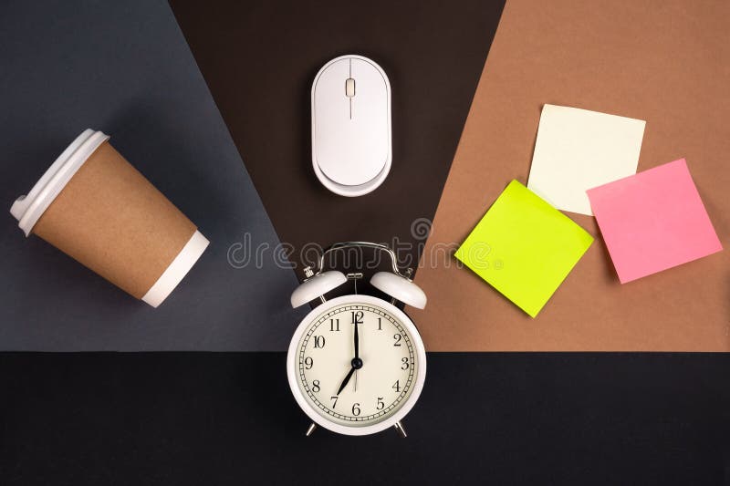 Alarm Clock, Computer Mouse, Paper Cup and Bright Paper Stickers, Top ...