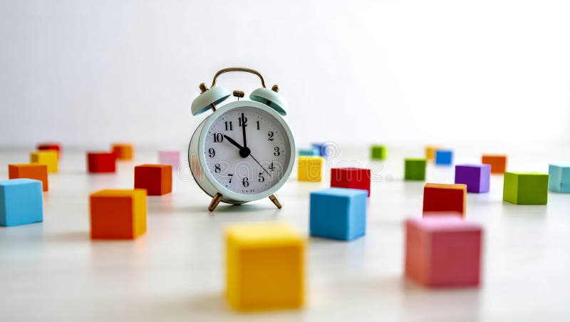 Alarm Clock and Cubes for Colorful Time Management Background Stock ...