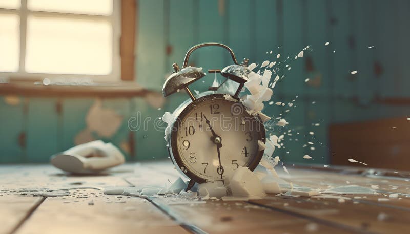 Alarm Clock Dissolving on Table Indoors. Time is Running Out Stock ...