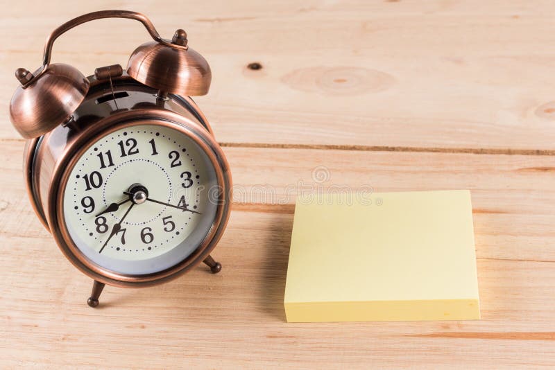 Alarm Clock with Empty Sticky Note. Stock Image - Image of postit, note ...